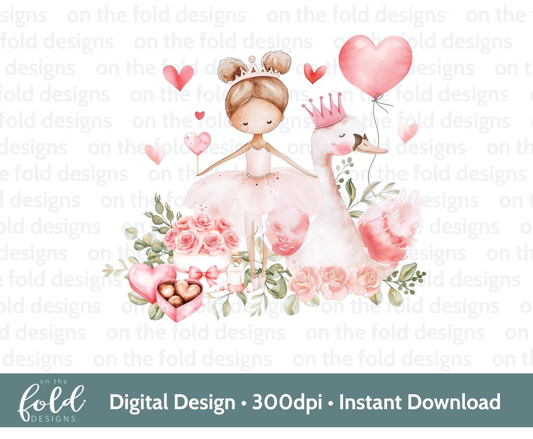 Ballerina Swan Valentine Clipart PNG Digital Download Sublimation DTF ...