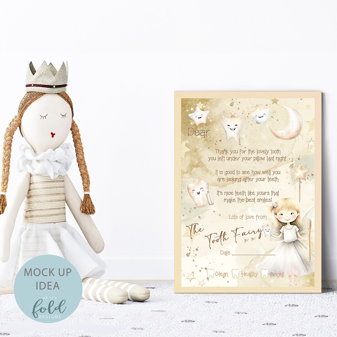 Tooth Fairy Certificate Neural Gold A4 Personalised Your Own Watercolor ...