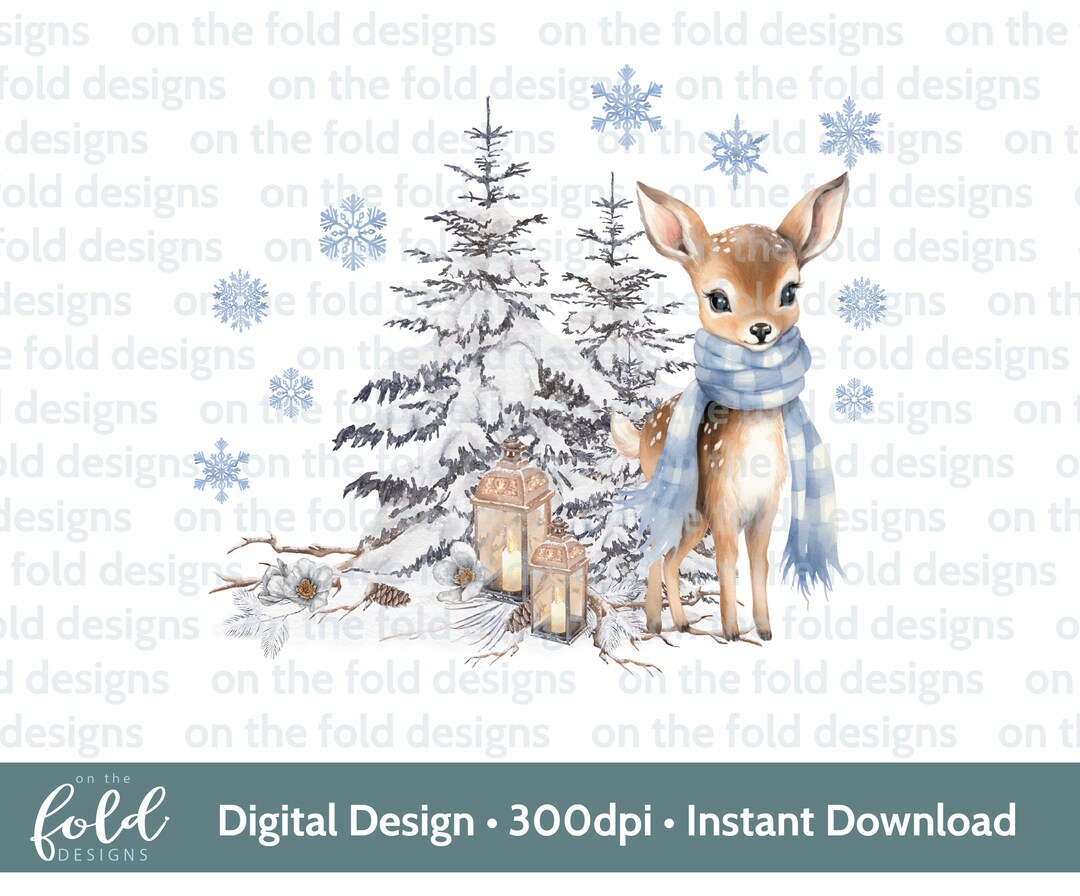 Baby Deer Christmas Clipart, Cute Woodland Xmas PNG, Digital Design ...