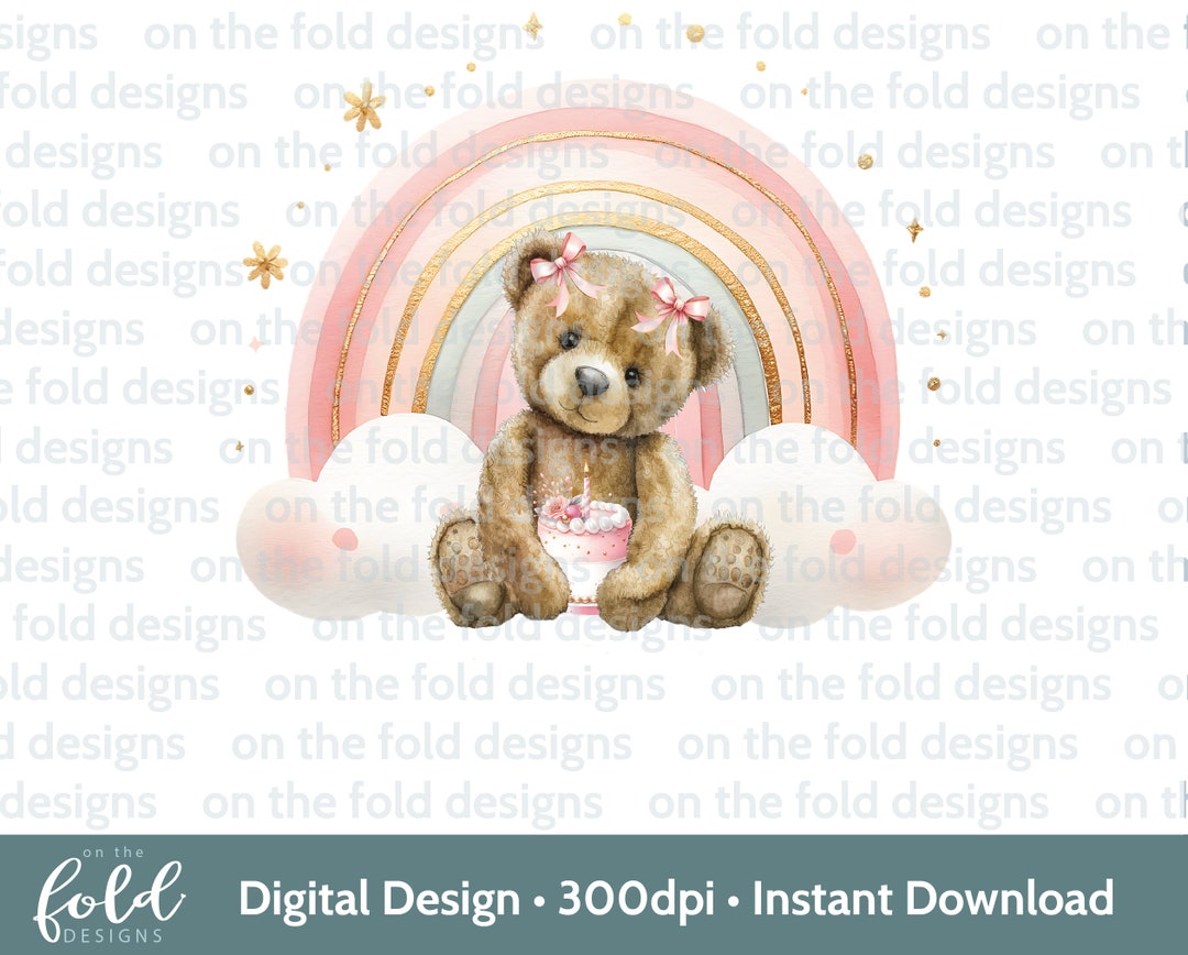 Teddy Bear Clipart Rainbow PNG 1st Birthday Transparent Background One ...