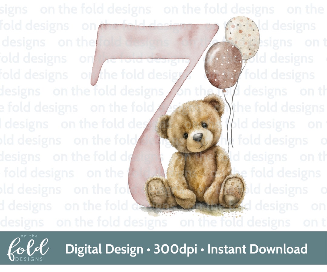 Teddy Bear, Number 7, Balloons, 7th Birthday, Clipart, Sublimation. PNG ...