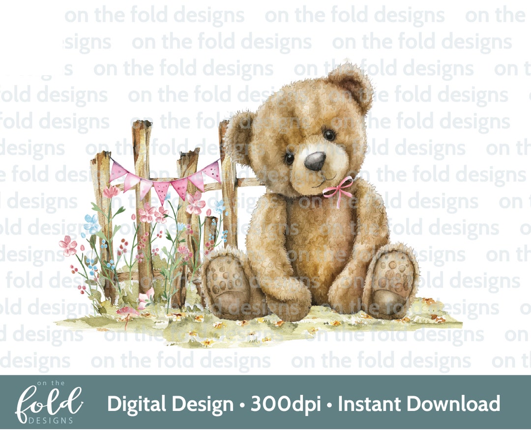 Teddy Bear Spring Garden PNG Birthday Mother's Day Keepsake Sublimation ...
