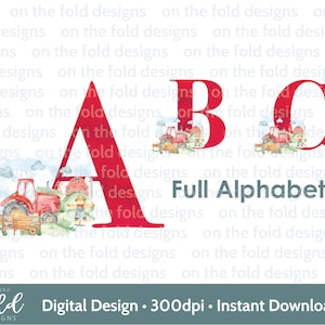 Farm Alphabet Letters Clipart Red Tractor, Scarecrow PNG Clipart Design ...