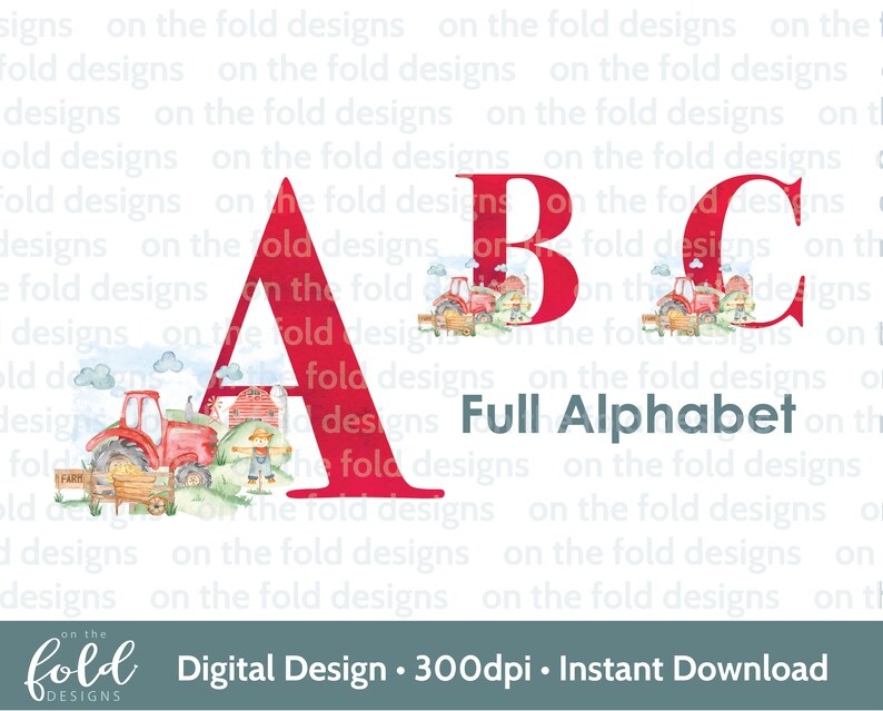 Farm Alphabet Letters Clipart Red Tractor, Scarecrow PNG Clipart Design ...