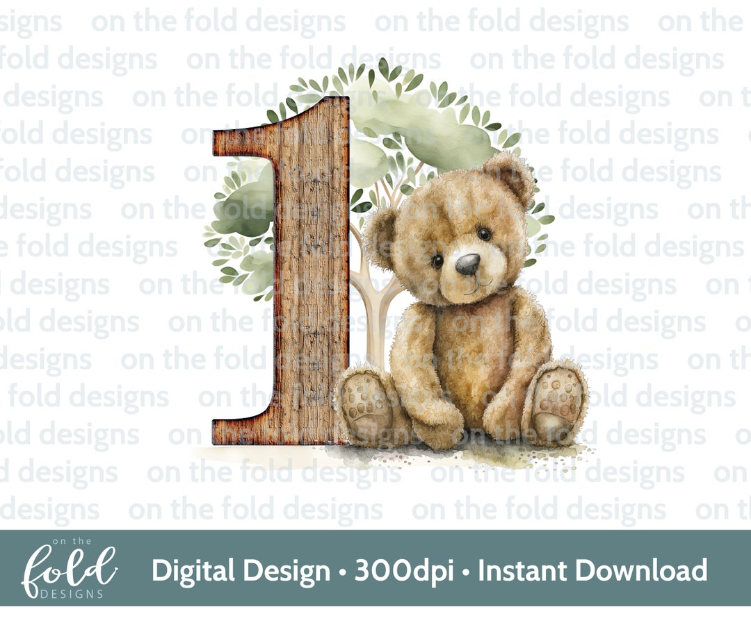 Teddy Bear, Number 1, Rustic, 1st Birthday, Clipart, Sublimation PNG ...