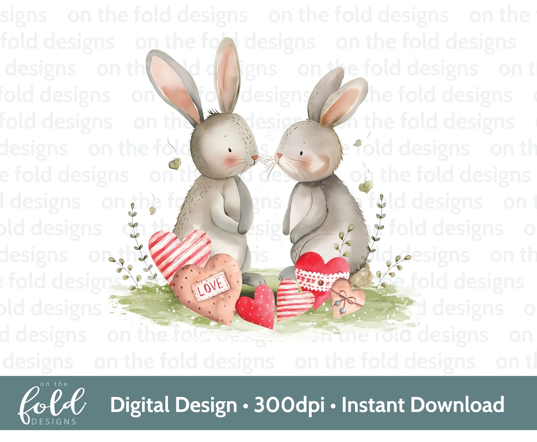 Bunny Rabbit Valentine Clipart Heart Garden PNG Instant Digital ...