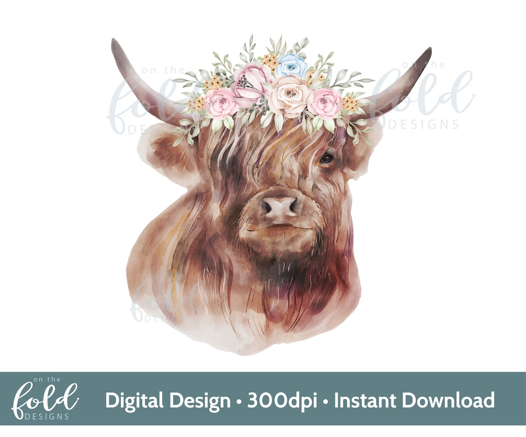 Highland Cow Floral Garland Headpiece Clipart Instant Download File ...