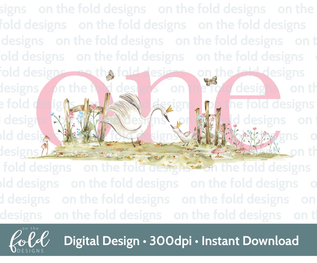 Swan, 1st Birthday, Number One, Watercolor Clipart, PNG, Girl Print ...