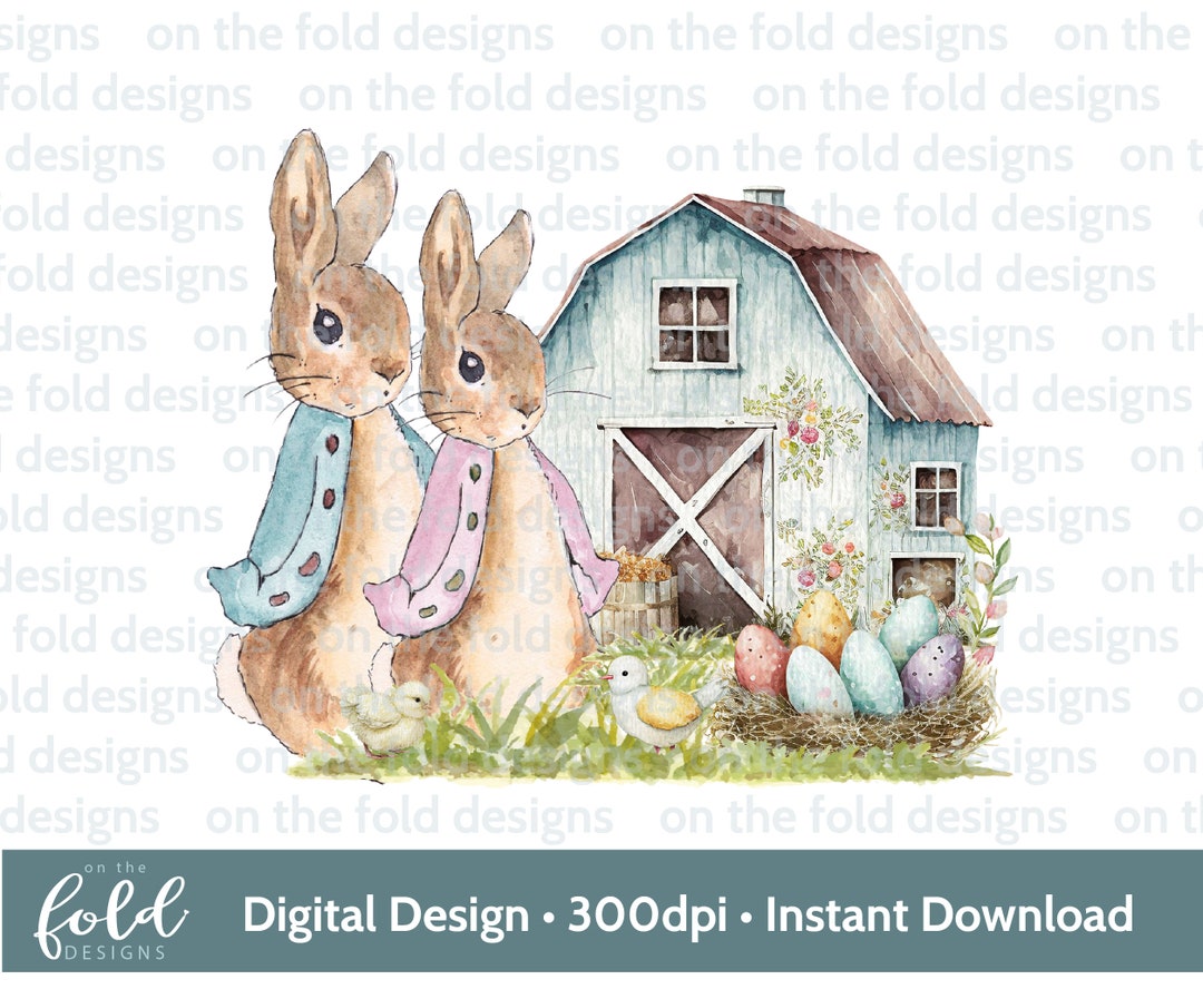 Peter Rabbit & Flopsy Bunny Easter Watercolour PNG Digital Clipart Baby ...