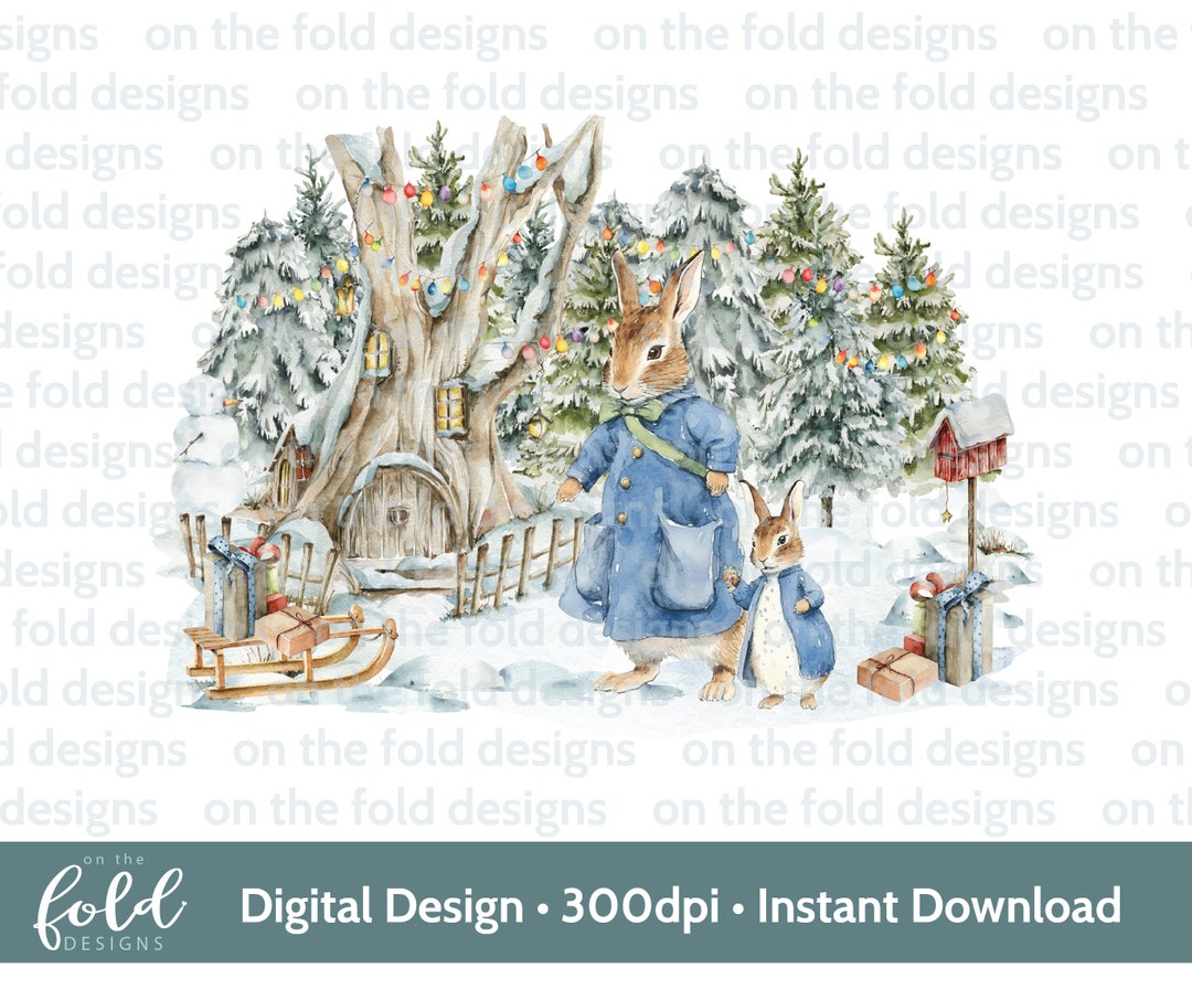 Bunny Rabbit Christmas Clipart: Winter Woodland Scene (digital Download ...