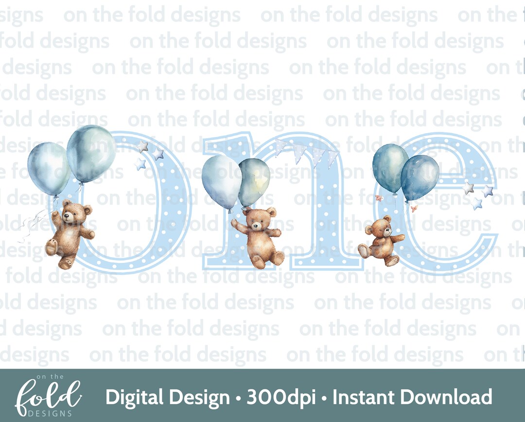 Teddy Bear, Number 1, Balloons, 1st Birthday, Clipart, Sublimation PNG ...