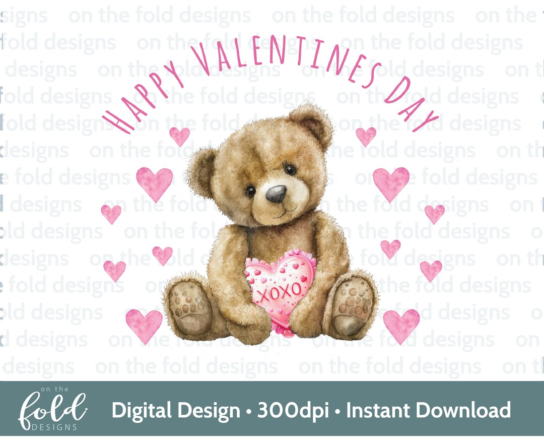 Happy Valentine's Day Teddy Clipart Pink Heart Cushion Cute Teddy PNG ...
