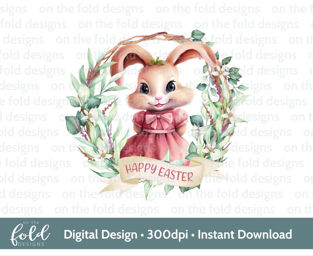 Bunny Rabbit Easter Clipart Watercolour PNG Wicker Frame Eucalptus ...