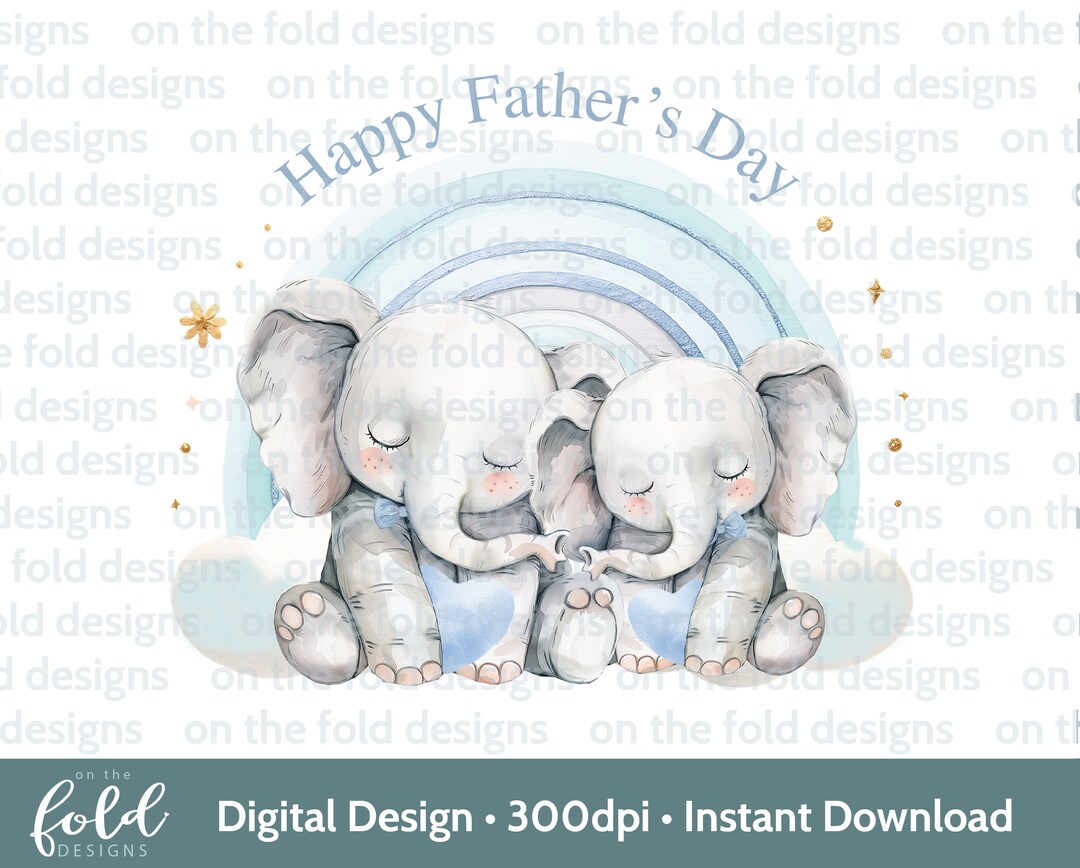 Father's Day Elephant Clipart Daddy Grandad Dad + Baby Blue Rainbow ...