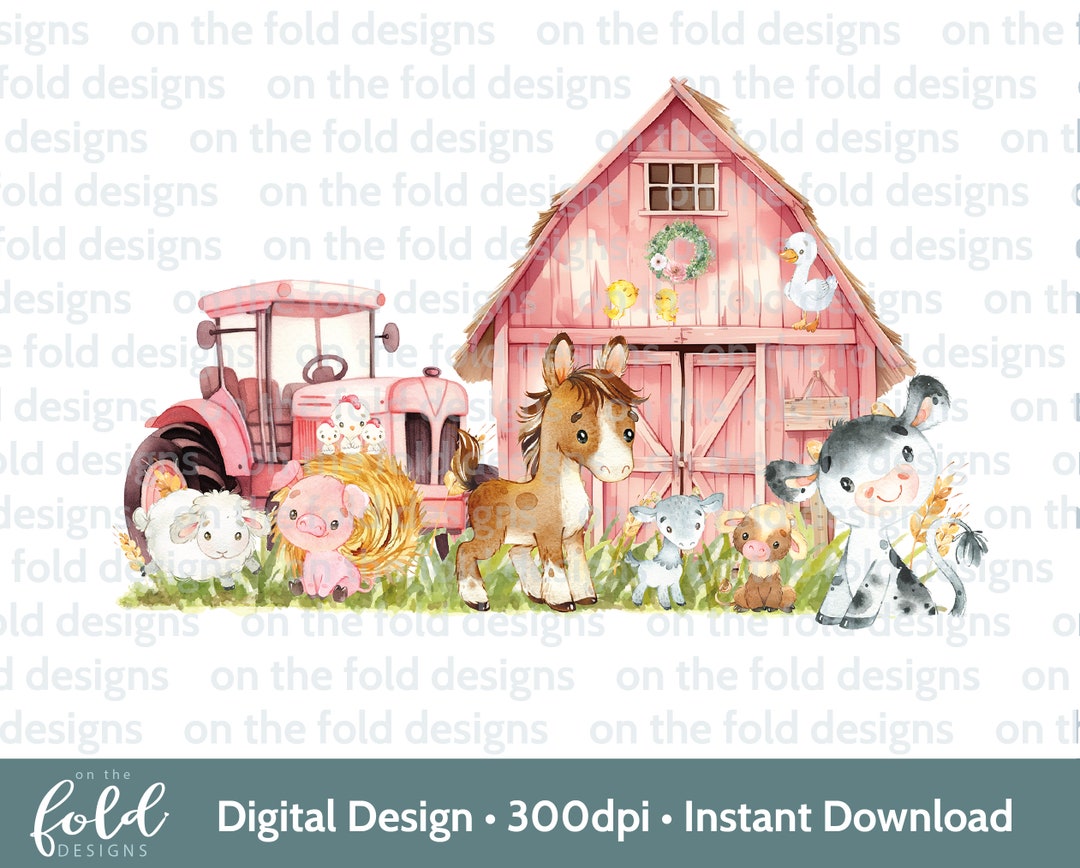 Pink Farm Yard Animals PNG Clipart Birthday Tshirt Card Design DTF DTG ...
