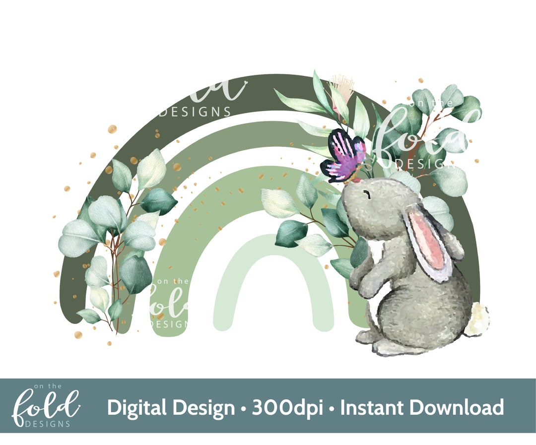 Rainbow Bunny in Sage Green Colours PNG for Instant Download for ...