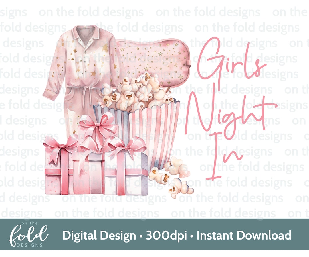 Girls Night in Clipart, Baby Pink Pyjama Party PNG Instant Digital ...