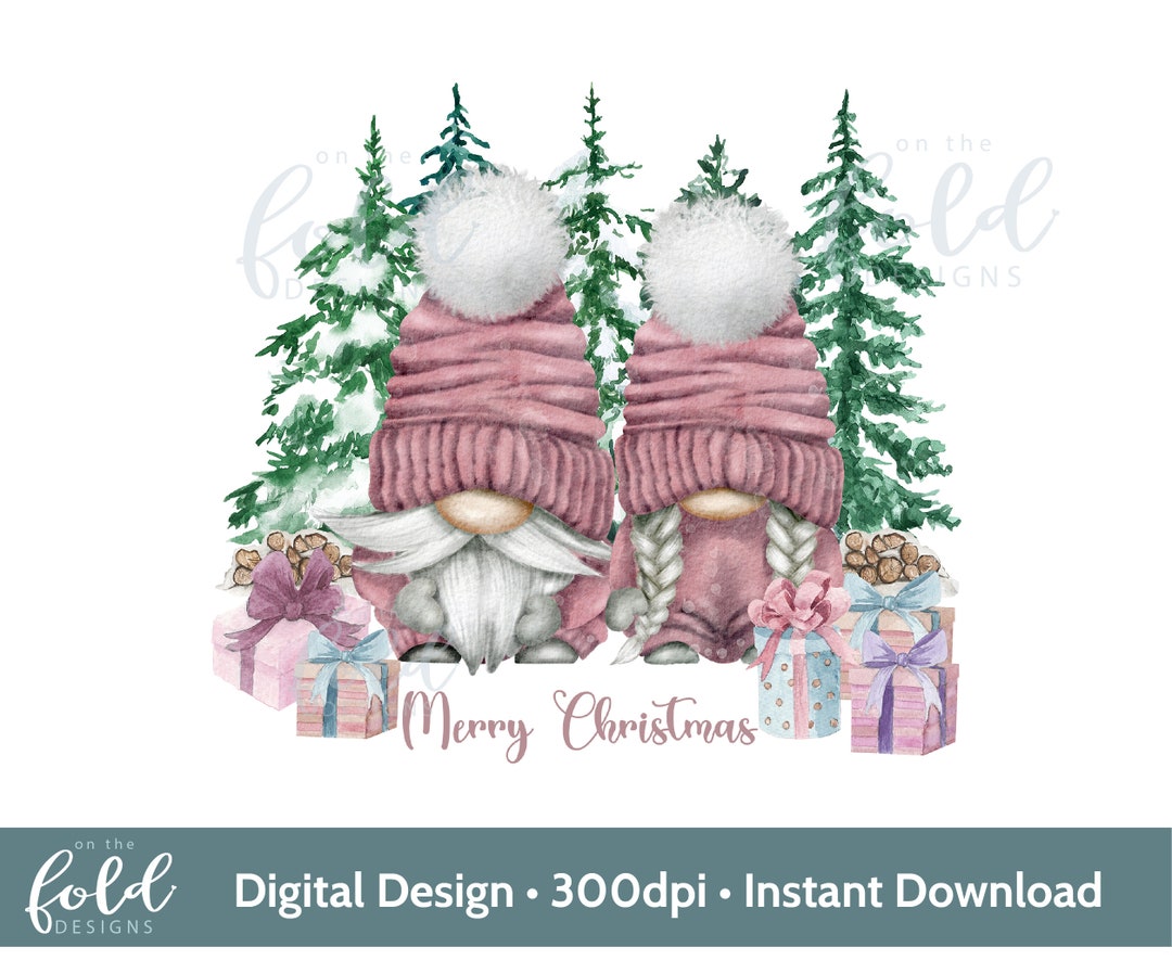 Pink Christmas Gnomes PNG Clipart, Watercolor Trees (digital Download ...