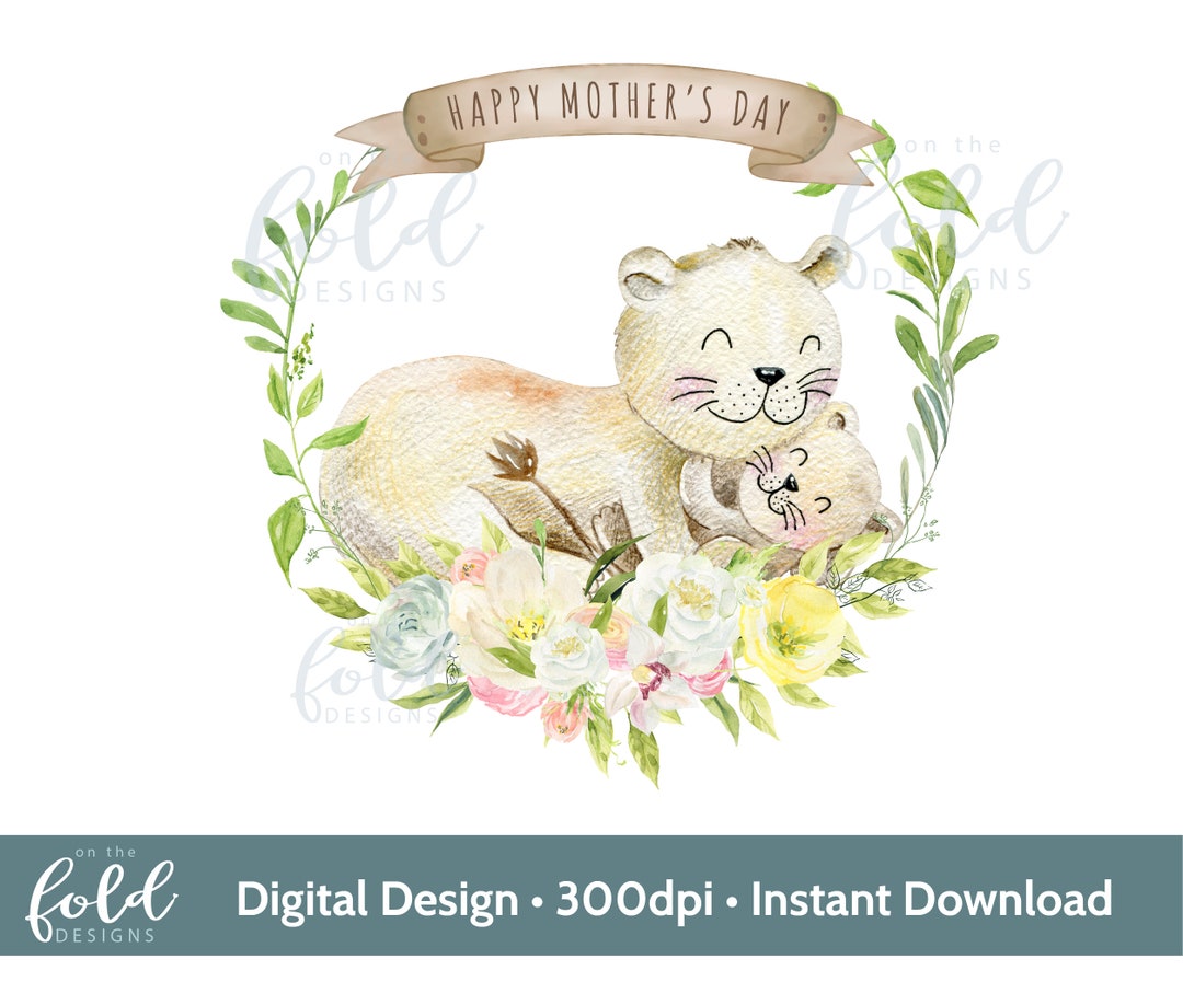 Mother's Day Lioness and Baby Cub Floral Wreath Transparent Clipart ...