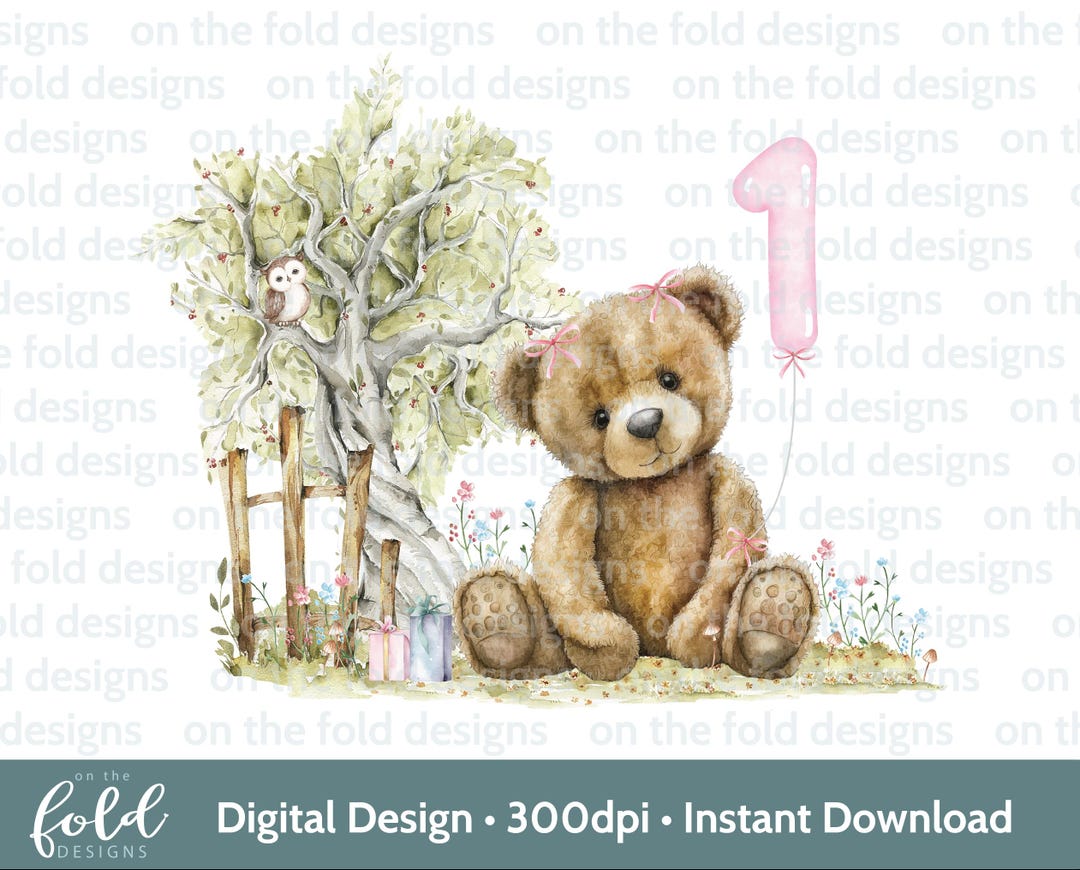 1st Birthday Clipart Teddy Number One PNG Instant Download Sublimation ...