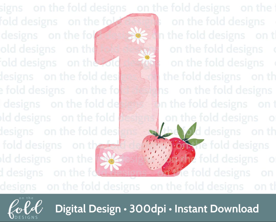 Strawberry 1st Birthday Clipart PNG Berry Number One Image Iron on ...
