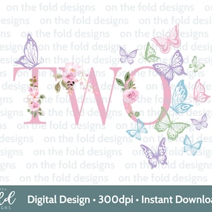 Butterfly Clipart, 2nd Birthday, Number Two Image, Png Instant Download ...