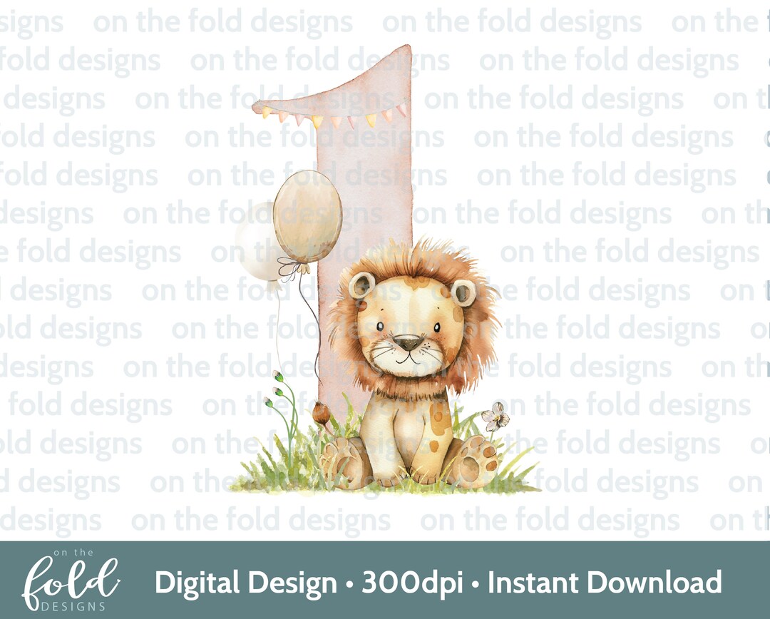 Lion 1st Birthday Clipart, Baby Cub, Safari, Jungle Watercolour Card ...