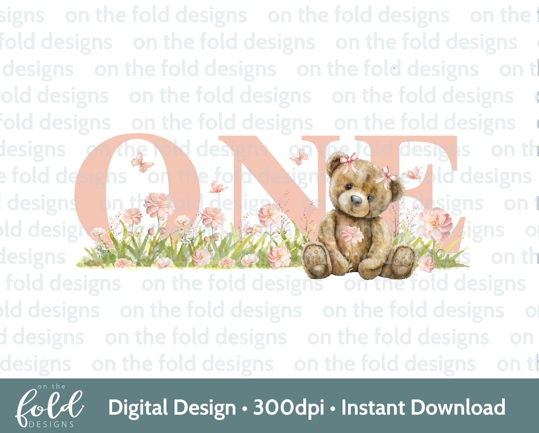 Teddy Bear, Number 1, Butterflies, 1st Birthday, Clipart, Sublimation ...