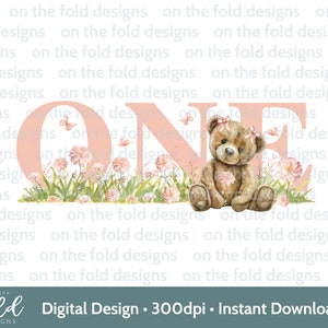 Teddy Bear, Number 1, Butterflies, 1st Birthday, Clipart, Sublimation ...