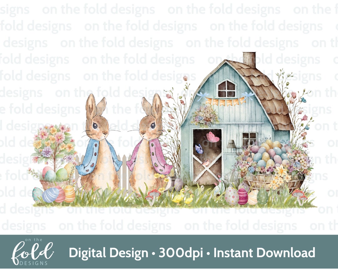 Peter Rabbit Flopsy Bunny, Eater Garden Scene, Easter Eggs, Watercolour ...