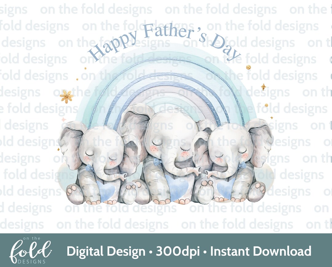 Father's Day Elephant Clipart Daddy Grandad Dad + Baby Blue Rainbow ...
