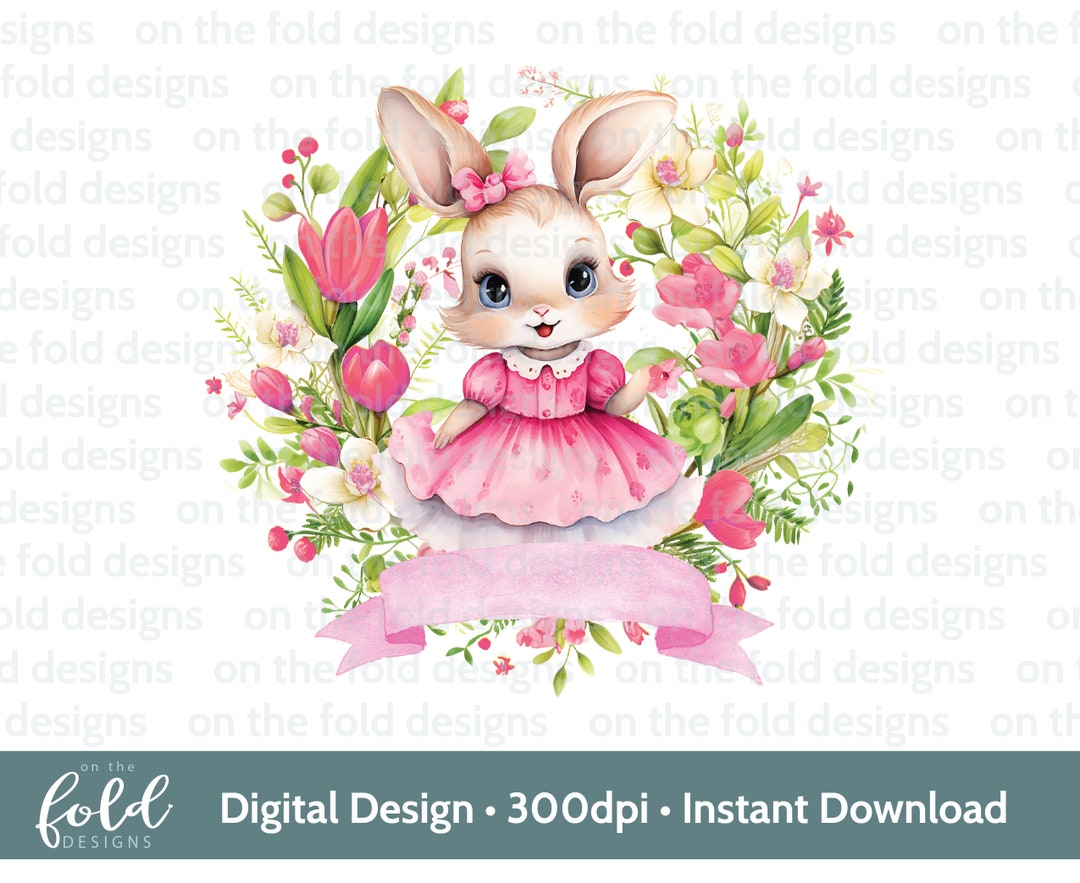 Bunny Rabbit Easter Pink Watercolour PNG Wild Flower Easter Eggs ...