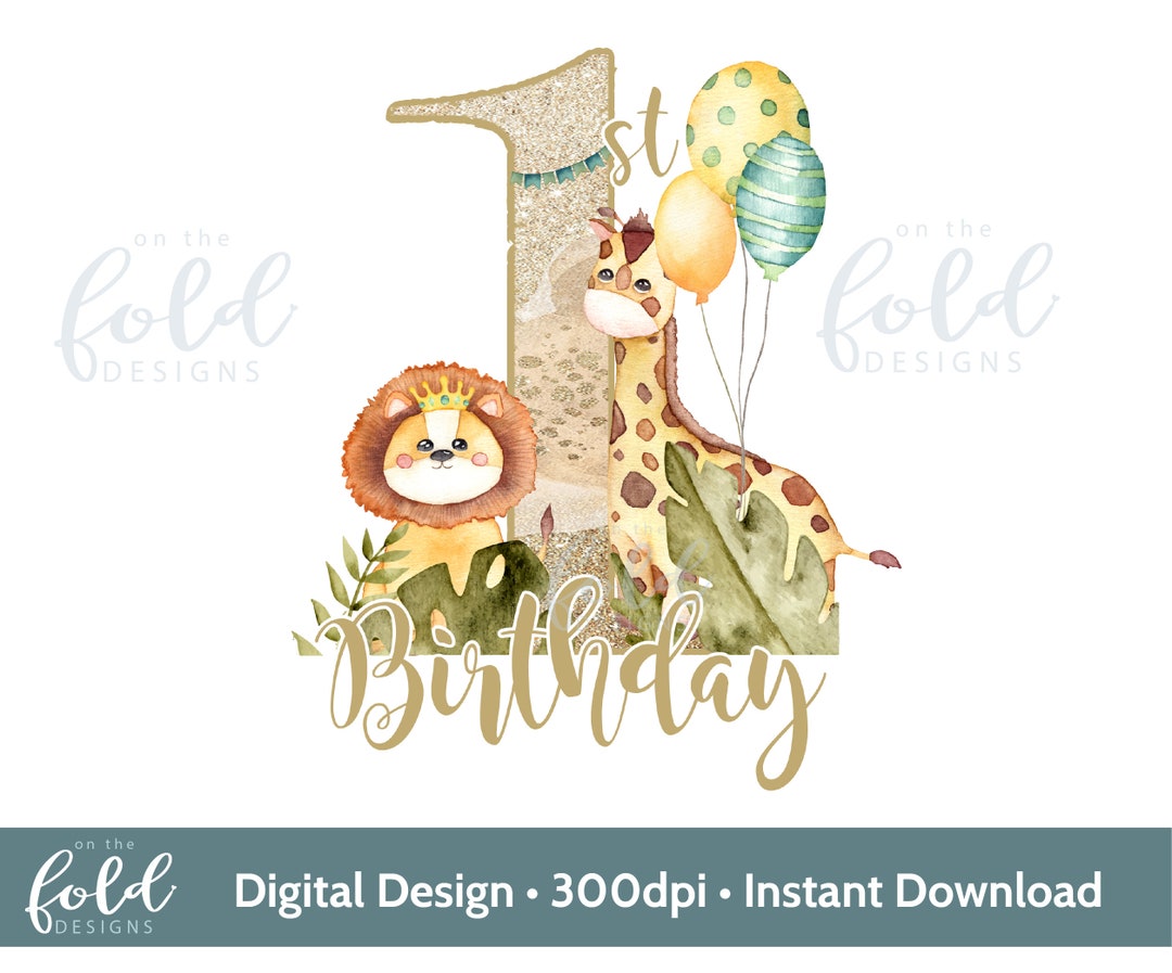 Safari 1st Birthday Number One Png With Animal Leaf and Glitter Number ...