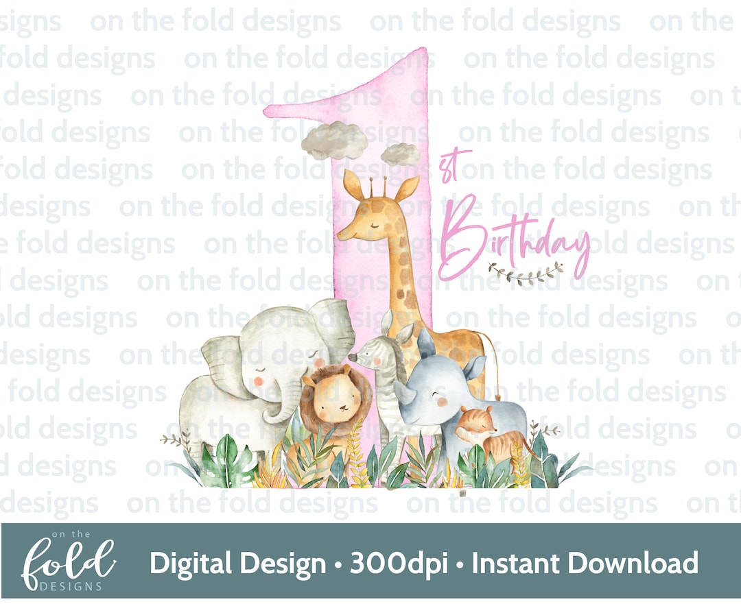 Safari 1st Birthday, Clipart, Number One Png, Jungle Animal Sublimation ...
