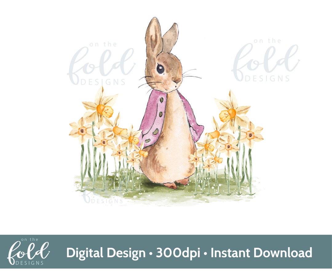 Flopsy Bunny, Daffodil Flowers, Spring Garden, Easter PNG, Watercolour ...