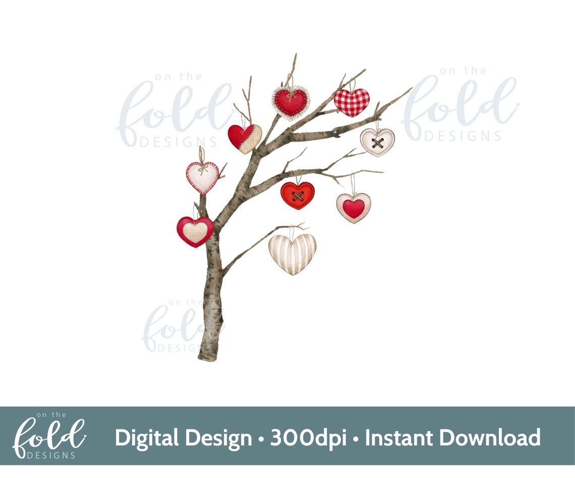 Valentine Heart String Tree Branch for Personalisation Png Instant ...
