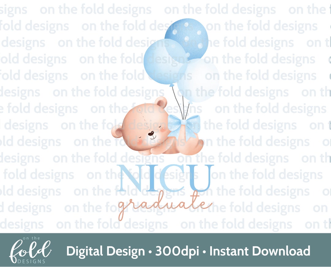 NICU Graduate Clipart: Baby Boy Teddy Bear Balloons (digital Download ...