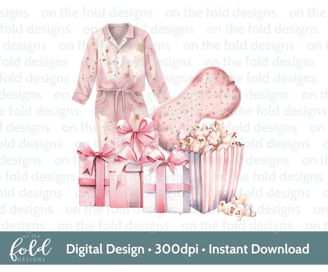 Girls Night in Clipart, Baby Pink Pyjama Party PNG Instant Digital ...