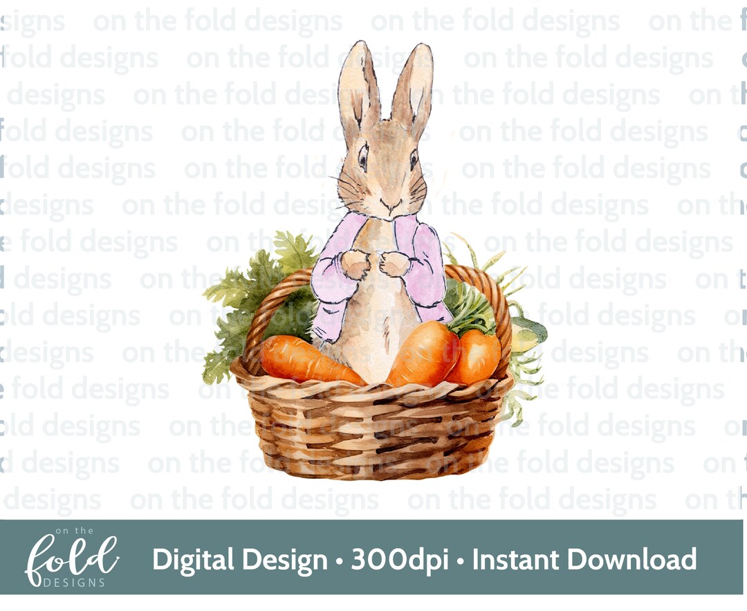 Flopsy Bunny Basket of Carrots Clipart Watercolour PNG Instant Digital ...