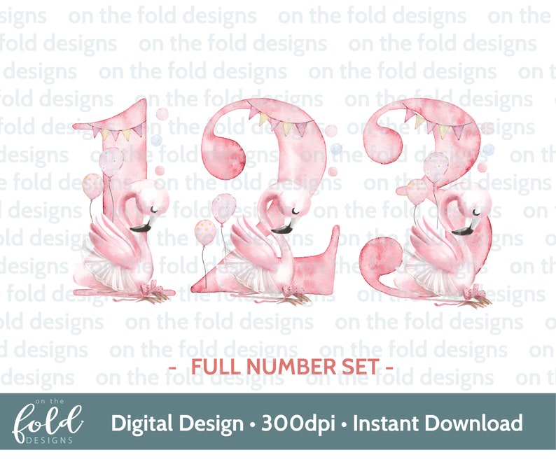 Watercolor Flamingo Number Set, Birthday Clipart (PNG Digital Download ...