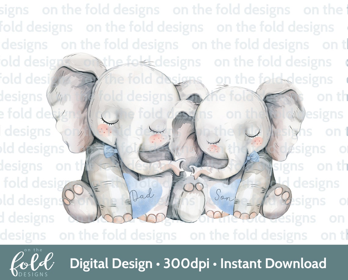 Father's Day Elephant Clipart Daddy Grandad Dad + Baby Blue Rainbow ...