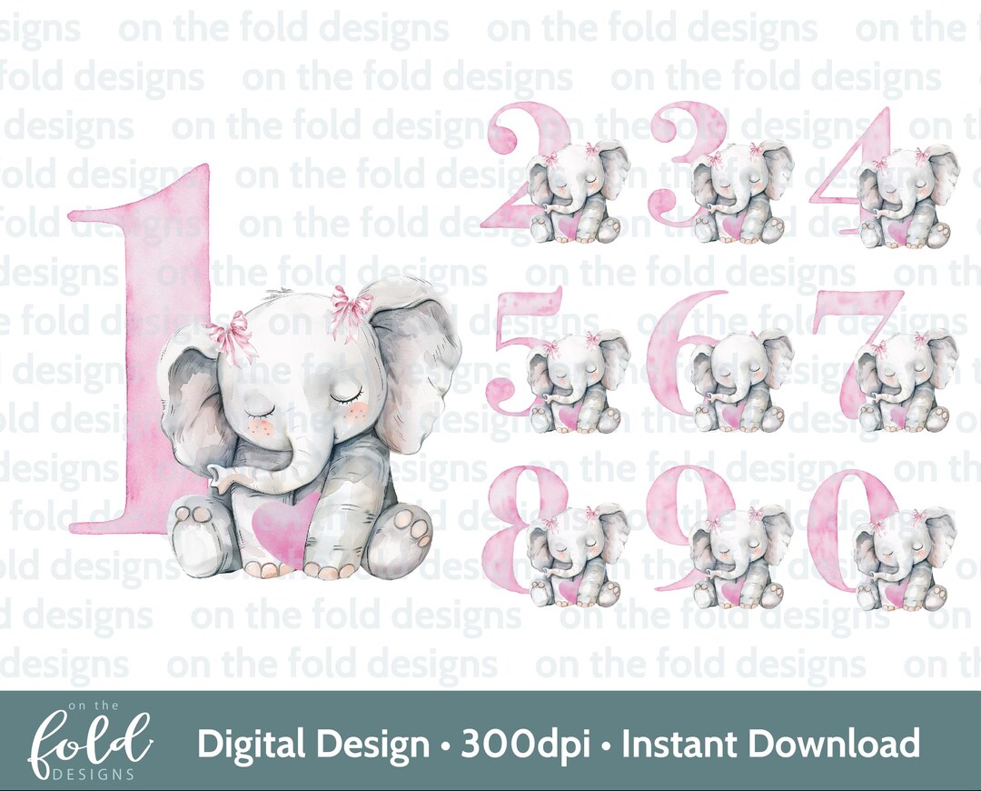 Elephant Birthday Numbers Clipart: Bow Ribbon PNG (digital Download) - Etsy