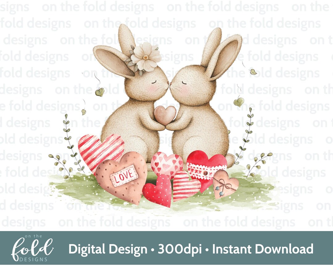 Bunny Rabbit Valentine Clipart Heart Garden PNG Instant Digital ...