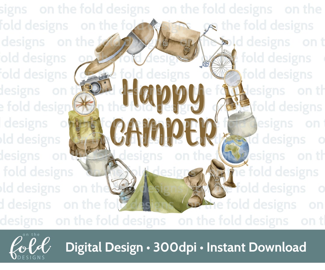 Happy Camper, Camping Trip Clipart, Adventures Await, Watercolour PNG ...