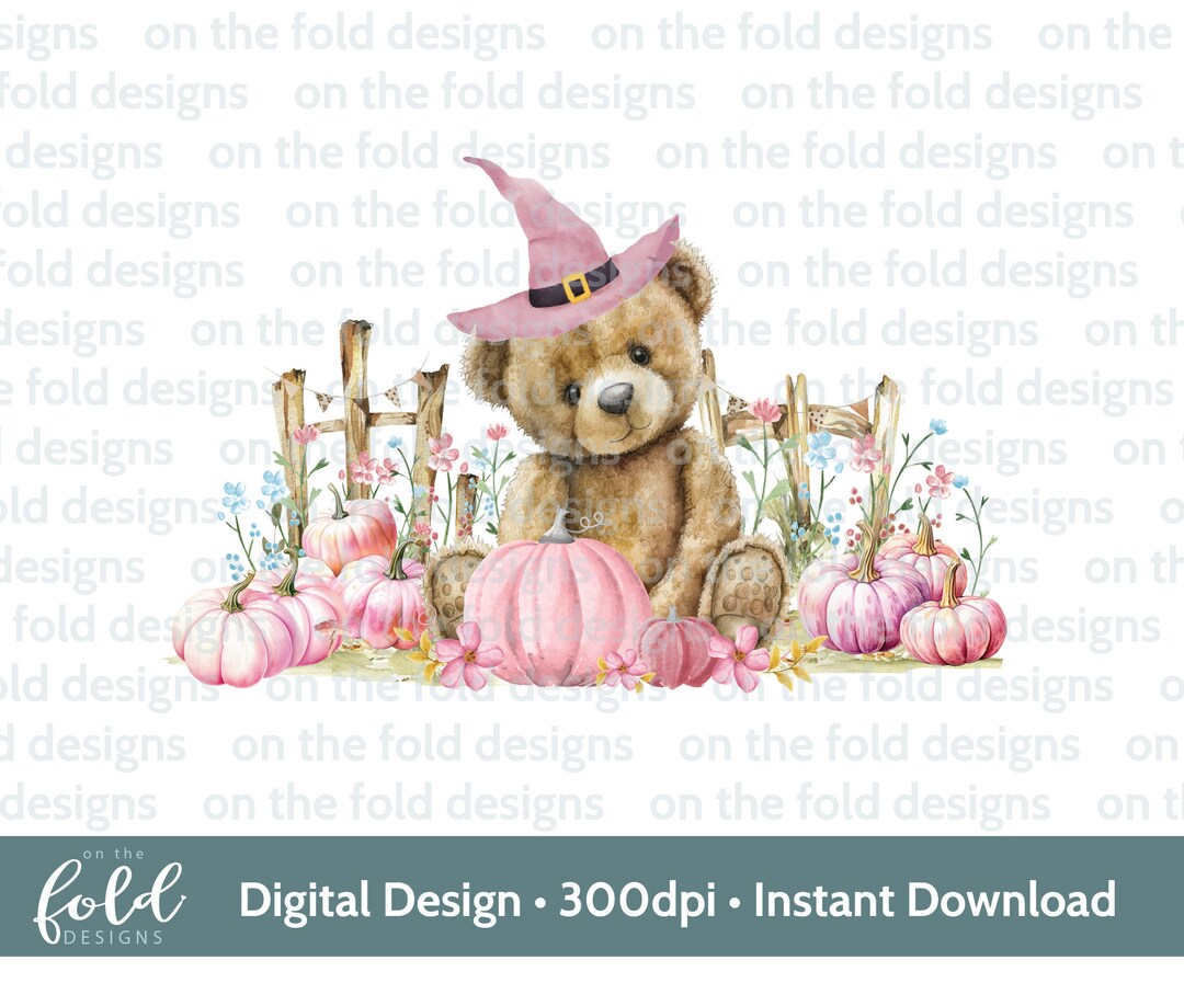 Halloween Teddy Bear Clipart, Pink Pumpkin Witch Design (digital ...