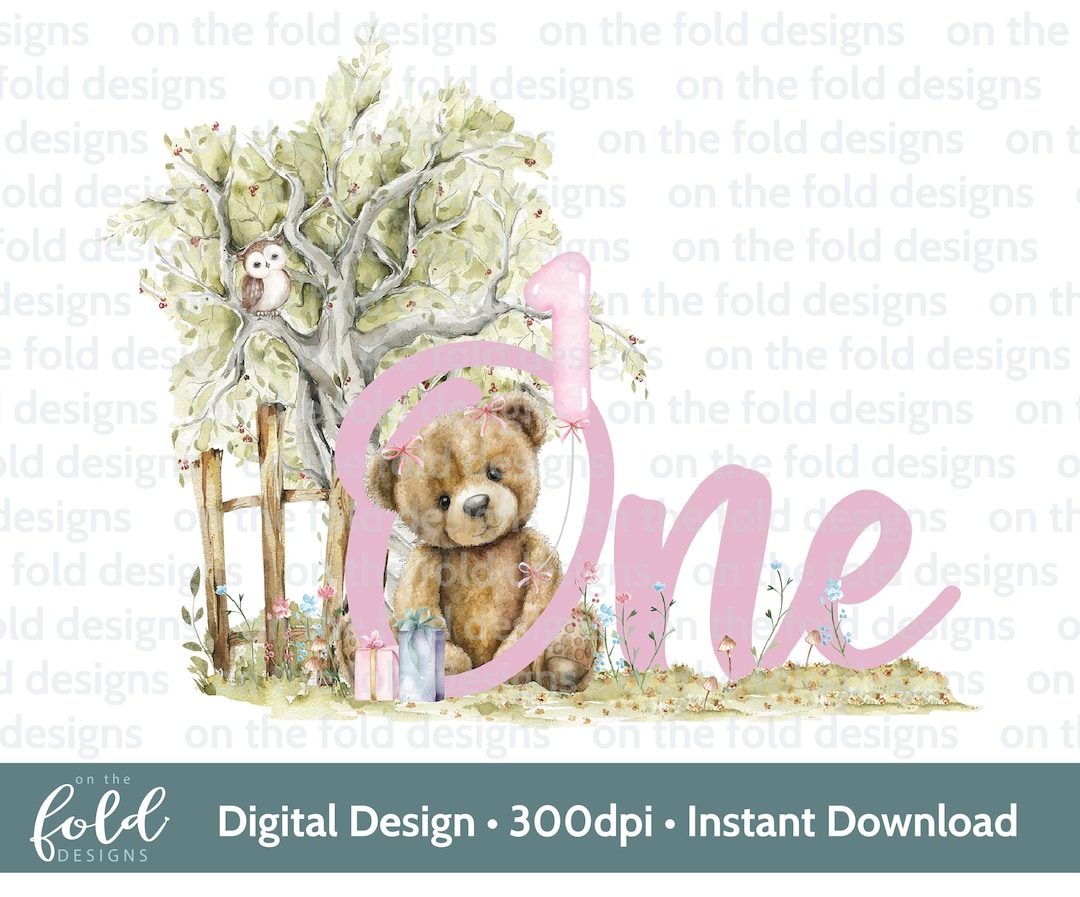 1st Birthday Clipart Teddy Number One PNG Instant Download Sublimation ...