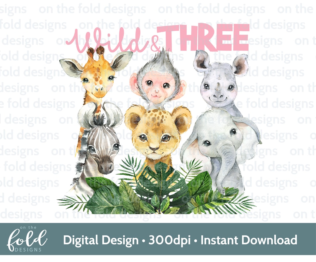 Wild & THREE Safari Animal Png, Blue Flowers, Sublimation, Transparent ...