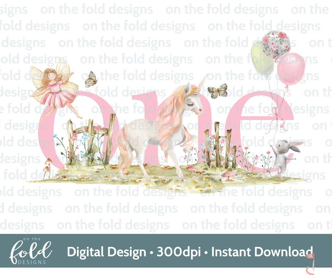 Fairy and Unicorn Magical, 1st Birthday, Number One, Watercolor Clipart ...