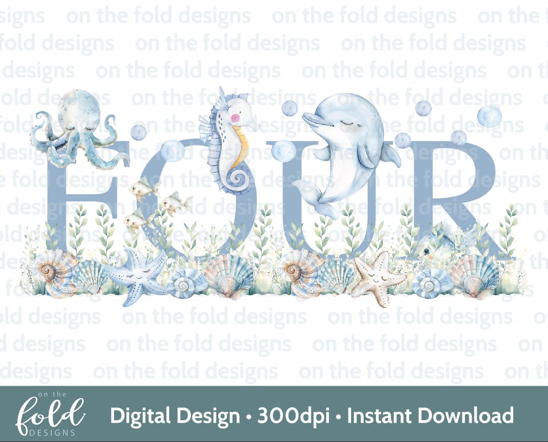 Under the Sea 4th Birthday Clipart: Number Four PNG (digital Download ...