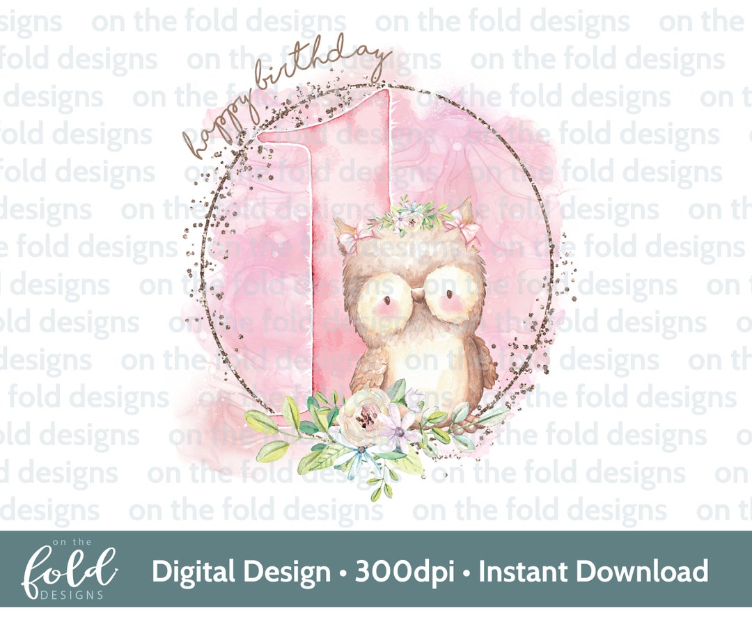 Owl 1st Birthday Clipart Design, Pink Girly Png Floral Composition ...